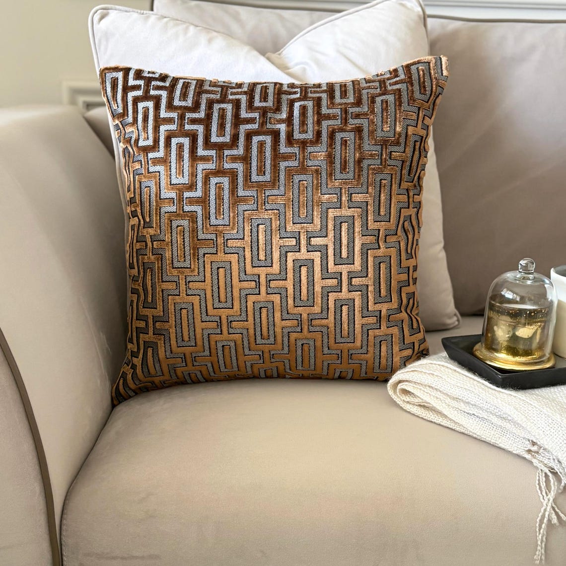 Bronze Velvet Throw Pillow Cover, Geometric Bronze – The HomeCentric