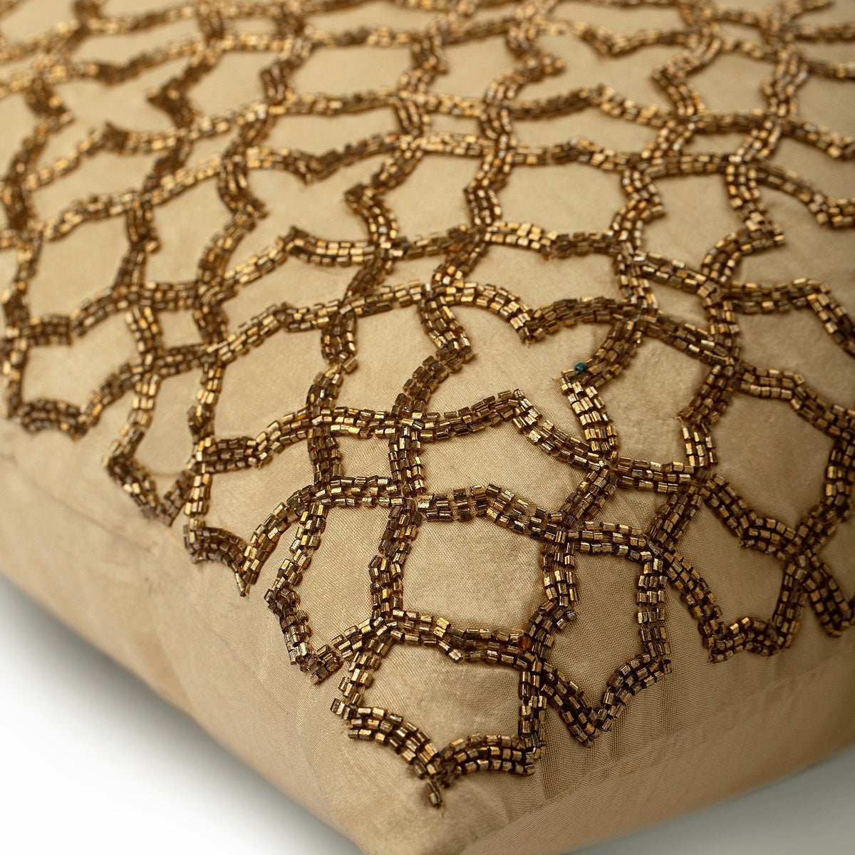 Gold Art Silk Lattice Trellis Beaded Decorative Euro Sham, Gold Trellis ...