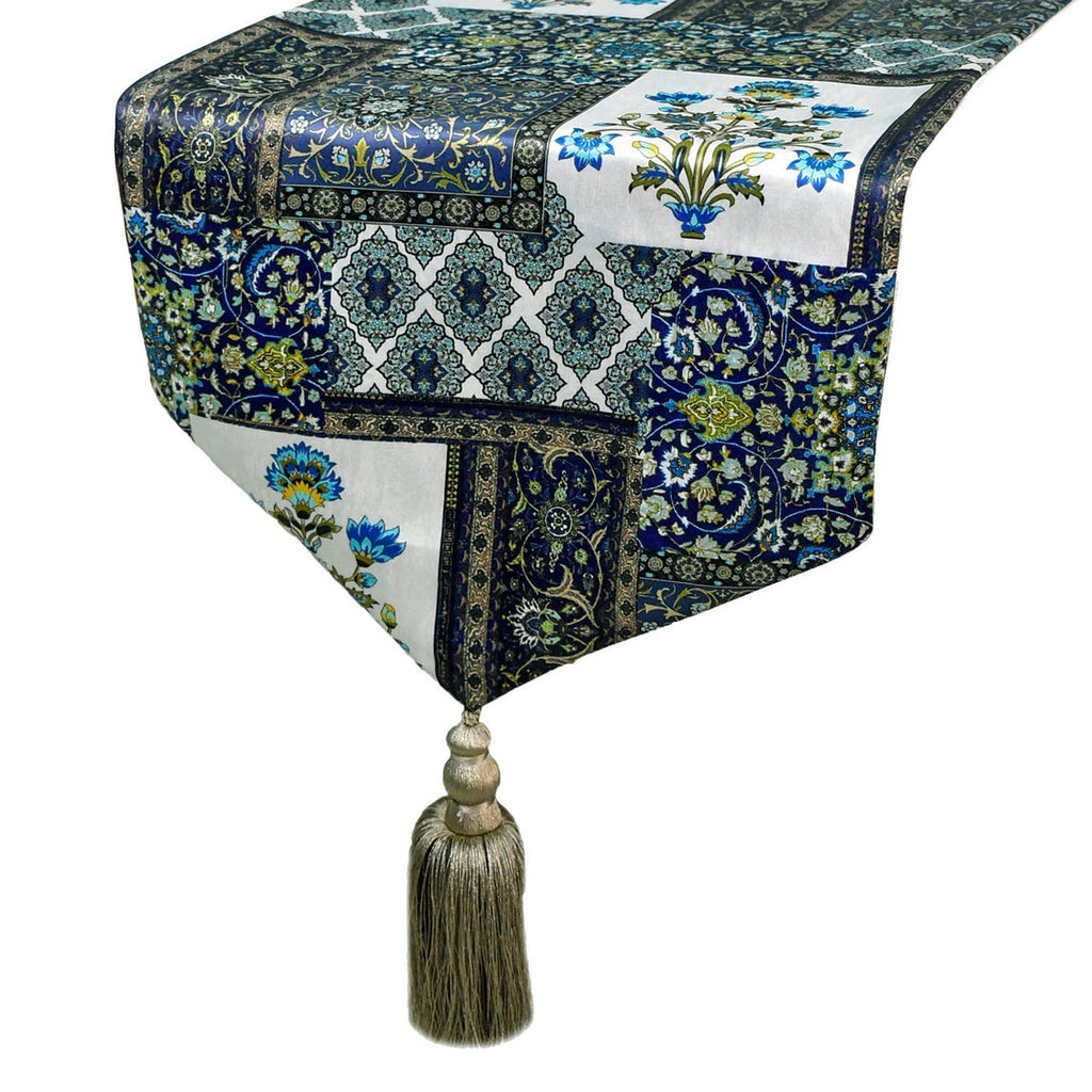 Blue Satin Decorative Table Runner, Niloufar Blue – The HomeCentric