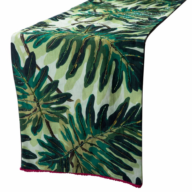 Green Printed Cotton Decorative Table Runners, Tropically – The HomeCentric