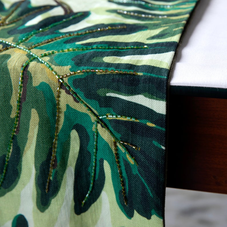 Green Printed Cotton Decorative Table Runners, Tropically – The HomeCentric