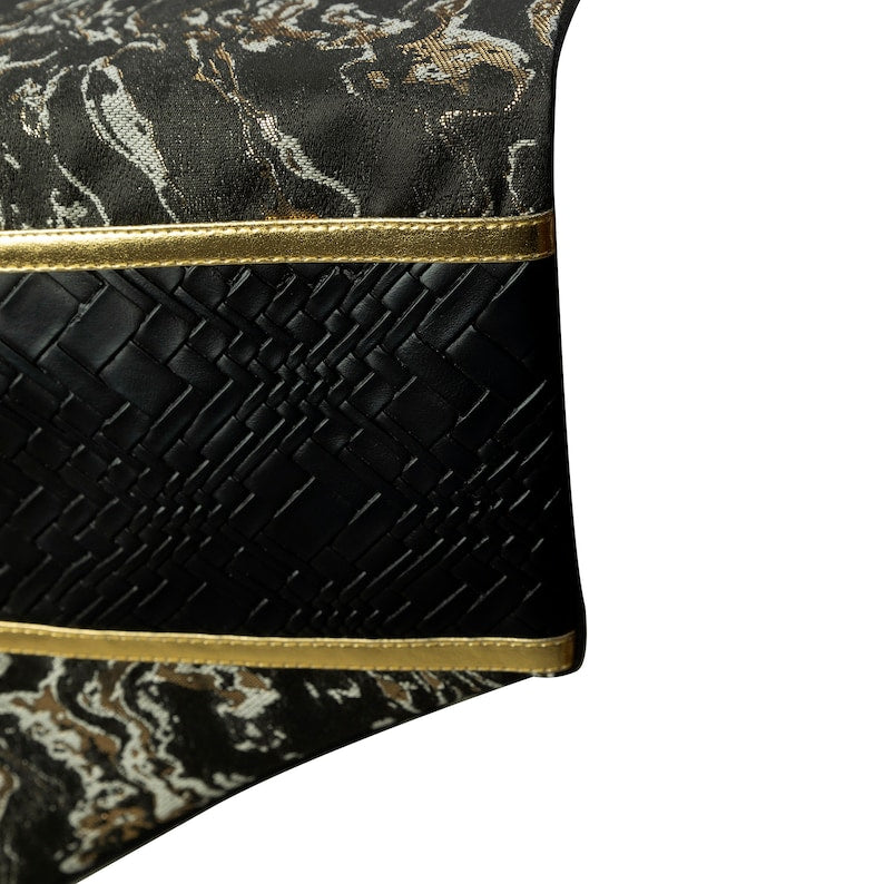 Black Faux Leather & Jacquard Decorative Table Runner, Leather Runway ...