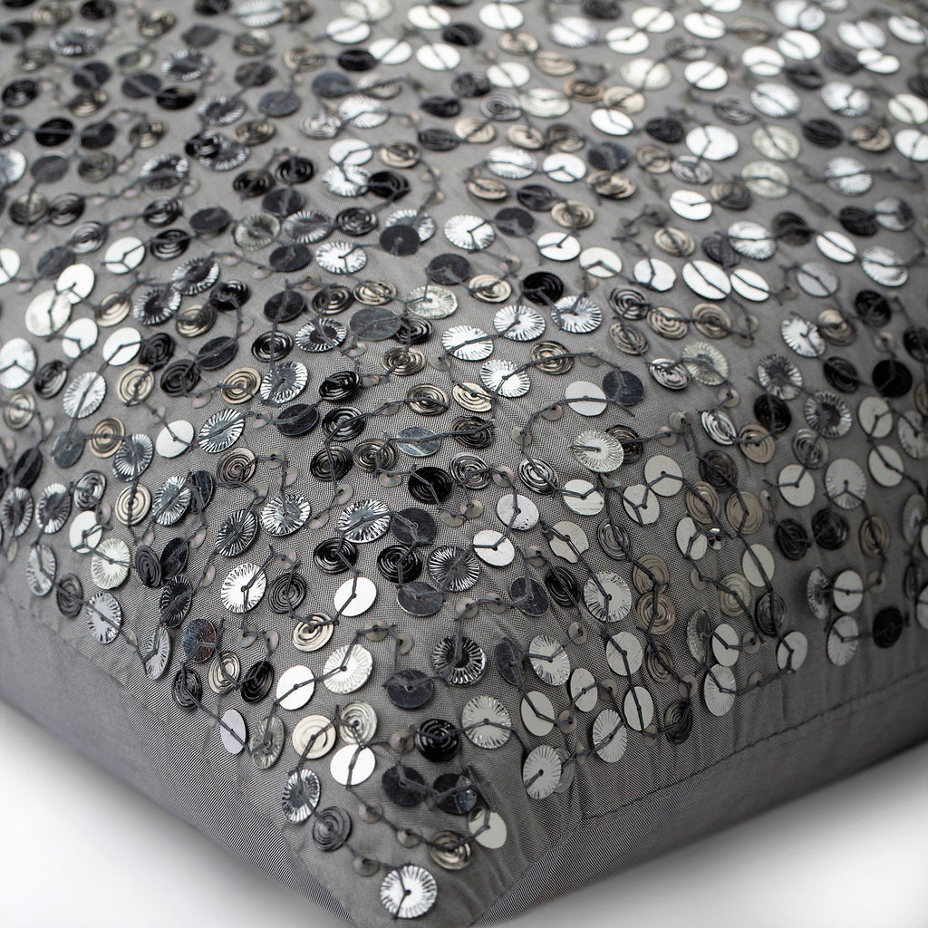 Gray Art Silk Textured Sequins Decorative Euro Sham, Silver Shine – The ...