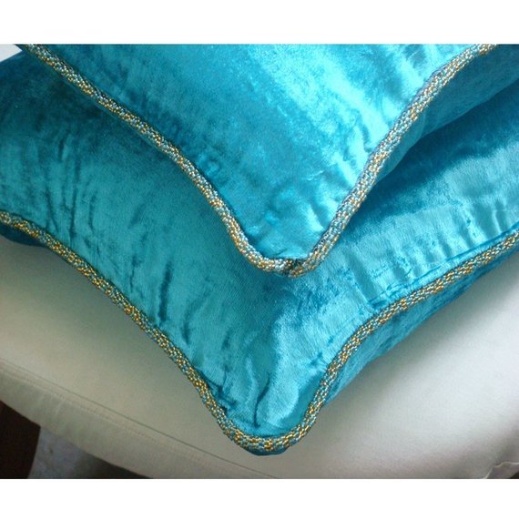 Turquoise Blue Velvet Throw Pillow Cover, Turquoise Shimmer – The ...
