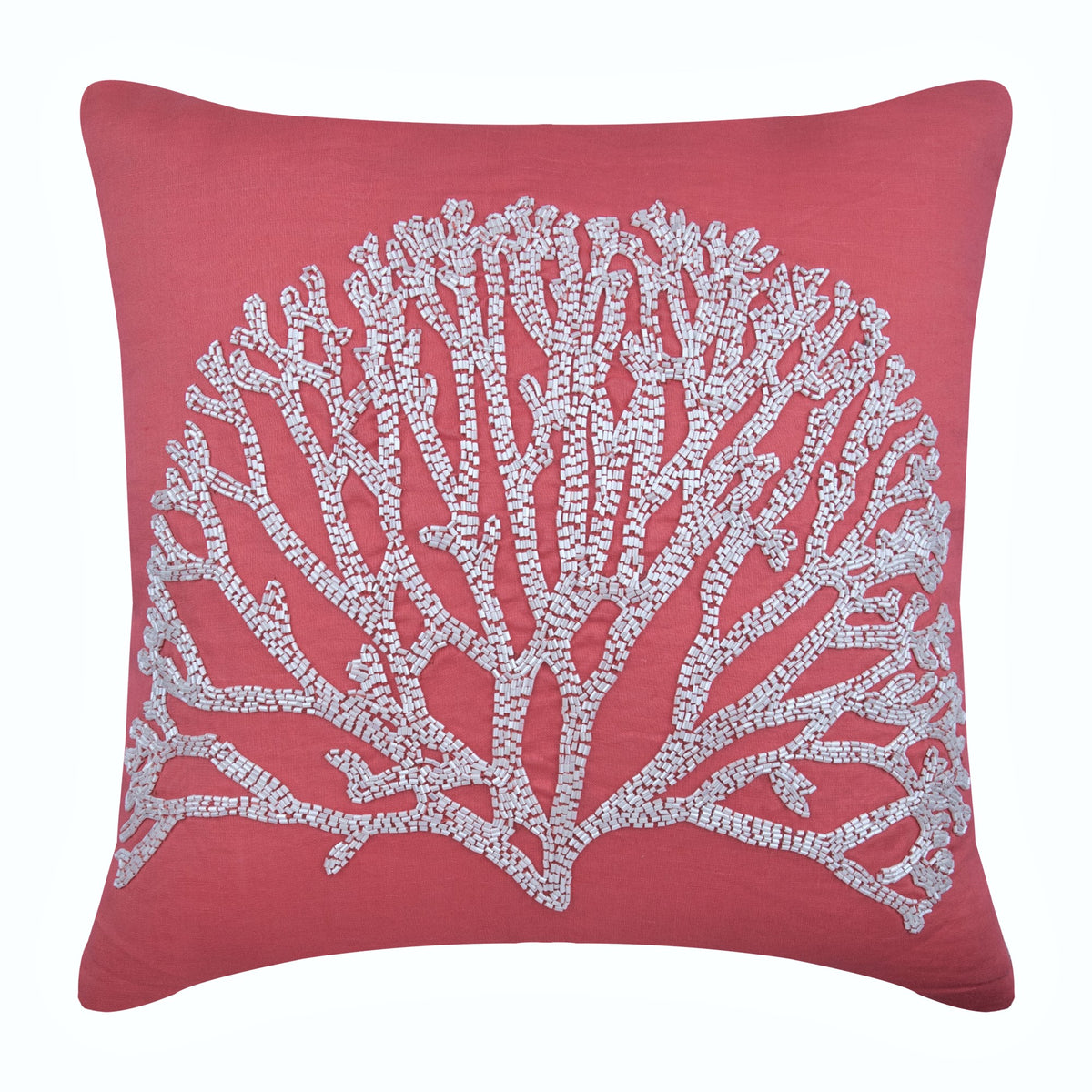 Coral Pink Cotton Linen Throw Pillow Cover, White Forest – The HomeCentric